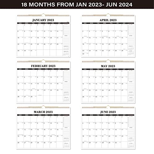 Calendar 2023-2024 - Wall Calendar 2023-2024 with To Do & Notes, 18 Months Wall Calendar from Jan 2023 - Jun 2024,15”x 11.5”, Daily Blocks with Julian Dates, Golden Twin-Wire Binding, Thick Paper Perfect for Organizing & Planning