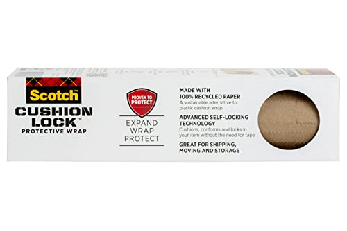 Scotch Cushion Lock Protective Wrap, 12 in x 30 ft, Sustainable Packaging Solution for Packing, Shipping and Moving, No Scissors or Tape Needed, Great Alternative to Bubble Cushion Wrap (PCW-1230)