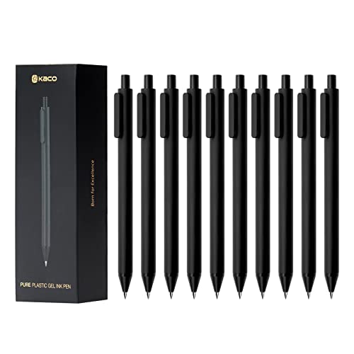 KACO Retractable Gel Pens 0.5mm Extra Fine Point, Pack of 10, Black Barrel with Black Ink