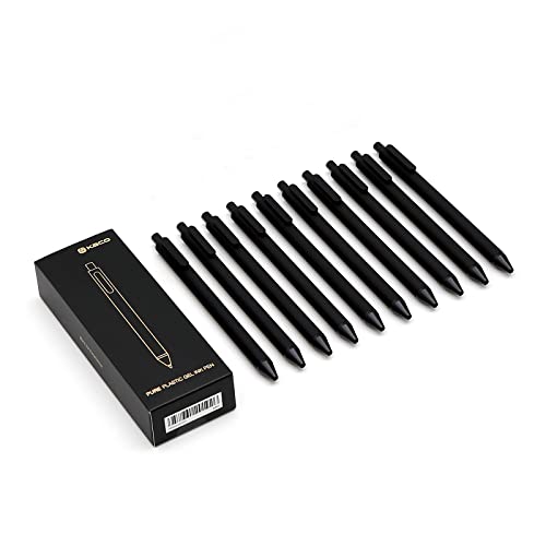 KACO Retractable Gel Pens 0.5mm Extra Fine Point, Pack of 10, Black Barrel with Black Ink