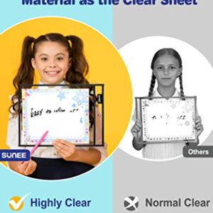 SUNEE 30 Packs Oversized Reusable Dry Erase Pocket Sleeves with 2 Rings, Black 10x14 Ticket Holders, Clear Plastic Sheet Protectors, Teacher School Classroom Supplies