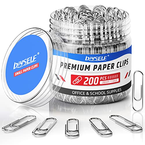 DIYSELF Paper Clips, 200 Pcs Small Paper Clips, Paperclip for Documents and Papers, Durable and Rust-Resistant Paperclips for Office, Paper Clips Small, Mini Paper Clips, 1.1-inch Paperclips Office