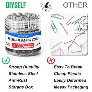 DIYSELF Paper Clips, 200 Pcs Small Paper Clips, Paperclip for Documents and Papers, Durable and Rust-Resistant Paperclips for Office, Paper Clips Small, Mini Paper Clips, 1.1-inch Paperclips Office