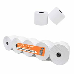 (pack of 5 rolls) 2 1/4 x 150 ft, white, adding machine tape paper rolls, 50 gsm premium one ply cash register/adding machine/calculator roll printing calculator