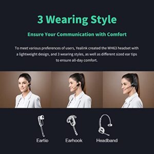 Yealink WH63 Wireless Headset with Microphone for Computer PC Laptop Teams Certified Headset Office IP VoIP Phones Noise Canceling Mic Single Ear Headset with Charge Stand for Unified Communication