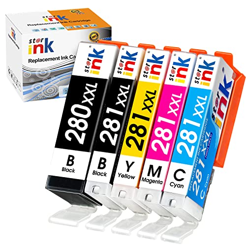 starink Compatible Ink Cartridge Replacement for Canon 280 281 XXL PGI-280XXL CLI-281XXL for Pixma TR8520 TR8620 TS6220 TS6320 TR7520 TS6120 TS9120 TS8120 TS8320 Printer, 5 Packs( PGBK Black C M Y)