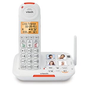 vtech sn5127 amplified cordless senior phone with answering machine, call blocking, 90db extra-loud visual ringer, one-touch audio assist on handset up to 50db, big buttons and large display, white