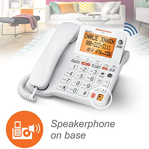 AT&T CL4940 Corded Standard Phone with Answering System and Backlit Display, White