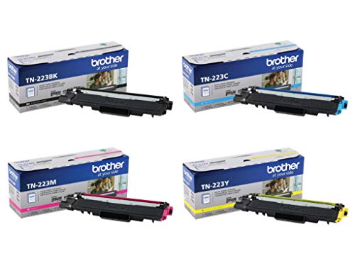 Brother Genuine TN223BK, TN223C, TN223M, TN223Y Standard Yield Black/Cyan/Magenta/Yellow Toner Cartridge Set, TN223