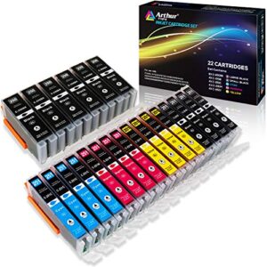 arthur imaging compatible ink cartridge replacement for canon pgi-250xl cli-251xl for use with pixma mx922 mg5520 (6 large black, 4 small black, 4 cyan, 4 yellow, 4 magenta, 22-pack)