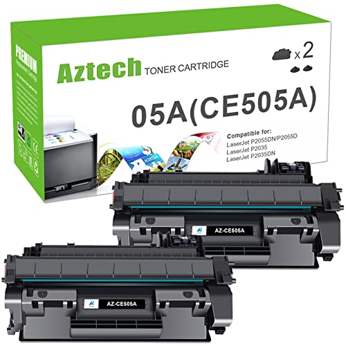 Aztech Compatible Toner Cartridge Replacement for HP CE505A 05A HP P2035 P2035N P2055DN 2055DN 2035N P2030 P2050 P2055D P2055X 2055D 2055X Printer (Black 2-Pack)