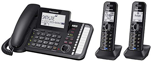 Panasonic 2-Line Corded/Cordless Phone System with 2 Handsets - Answering Machine, Link2Cell, 3-Way Conference, Call Block, Long Range DECT 6.0, Bluetooth - KX-TG9582B (Black)