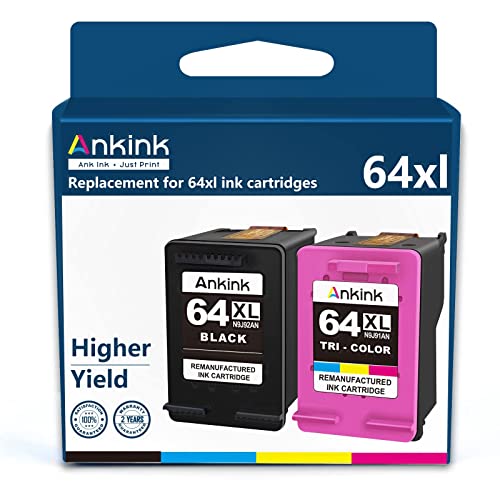 Ankink Higher Yield 64XL Black Color Combo Replacement for HP 64 xl Ink Cartridge HP64 HP64XL | Envy Photo 7855 7155 6255 7164 7830 7858 7800 6230 7120 Tango ink X Printer (1 Tricolor 1 Black ) 2 pack