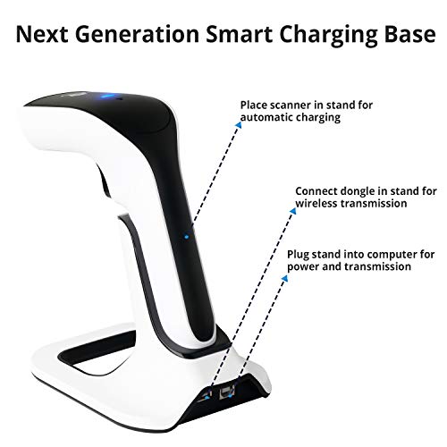 ScanAvenger Wireless Portable 1D&2D with Stand Bluetooth Barcode Scanner: Hand Scanners 3-in-1 Vibration, Cordless, Rechargeable Scan Gun for Inventory - USB Bar Code/QR Reader (with Next Gen Stand)