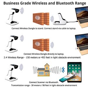 ScanAvenger Wireless Portable 1D&2D with Stand Bluetooth Barcode Scanner: Hand Scanners 3-in-1 Vibration, Cordless, Rechargeable Scan Gun for Inventory - USB Bar Code/QR Reader (with Next Gen Stand)