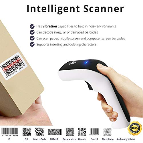 ScanAvenger Wireless Portable 1D&2D with Stand Bluetooth Barcode Scanner: Hand Scanners 3-in-1 Vibration, Cordless, Rechargeable Scan Gun for Inventory - USB Bar Code/QR Reader (with Next Gen Stand)