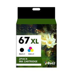 67 67xl ink cartridges remanufactured ink cartridge for hp 67 xl 67xl combo pack for envy 6055e 6055 6052 6075 envy pro 6455e 6455 6475 6452 6458 deskjet 4155 2755e 2755 4052 (1 black, 1 tri-color)