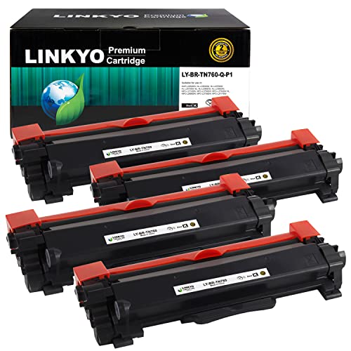 LINKYO Compatible Toner Cartridge Replacement for Brother TN760 TN-760 High Yield TN730 (4-Pack, Design P1)