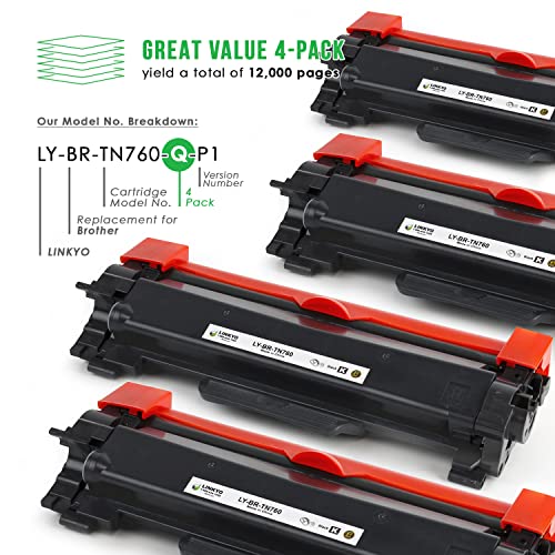 LINKYO Compatible Toner Cartridge Replacement for Brother TN760 TN-760 High Yield TN730 (4-Pack, Design P1)