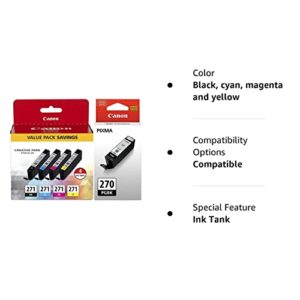 Canon PGI-270 Pigment Black Ink Tank + Canon CLI-271 CMYK Ink Tank 4-Pack