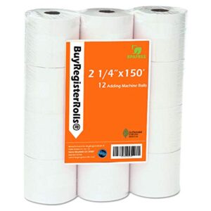 buyregisterrolls (12 rolls) 2 1/4 x 150 ft white adding machine tape paper rolls premium one ply register / adding machine / calculator paper rolls printing calculator 10 key