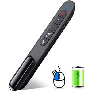 dinostrike wireless presenter remote with air mouse control, rechargeable usb presentation clicker ppt pointer rf 2.4gz powerpoint clicker slide advancer for computer laptop mac