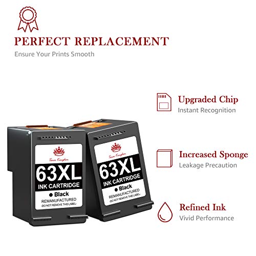 Toner Kingdom Remanufactured Ink Cartridge Replacement for HP 63XL Black Ink Cartridge for HP Officejet 3830 4650 5255 3832 Envy 4520 4512 4516 Deskjet 1112 3630 3634 3639 2132 Ink Printer (2 Black)