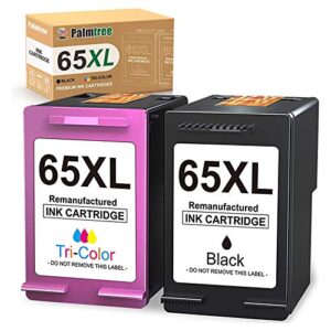 palmtree remanufactured hp 65 ink cartridges black color combo pack replacement for hp 65xl 65 xl for hp envy 5055 ink cartridges 5052 5058 deskjet 3755 2655 2652 3752 3700 printer (1 black, 1 color)