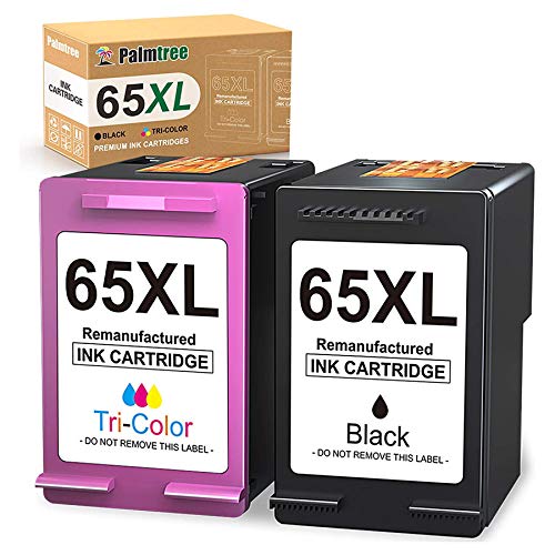 Palmtree Remanufactured HP 65 Ink Cartridges Black Color Combo Pack Replacement for HP 65XL 65 XL for HP Envy 5055 Ink Cartridges 5052 5058 DeskJet 3755 2655 2652 3752 3700 Printer (1 Black, 1 Color)