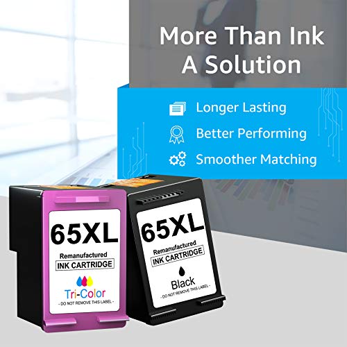 Palmtree Remanufactured HP 65 Ink Cartridges Black Color Combo Pack Replacement for HP 65XL 65 XL for HP Envy 5055 Ink Cartridges 5052 5058 DeskJet 3755 2655 2652 3752 3700 Printer (1 Black, 1 Color)