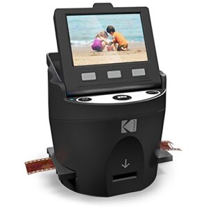 kodak scanza digital film & slide scanner – converts 35mm, 126, 110, super 8 & 8mm film negatives & slides to jpeg – includes large tilt-up 3.5″ lcd, easy-load film inserts, adapters & more