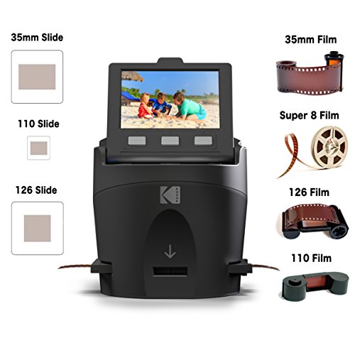 Kodak SCANZA Digital Film & Slide Scanner - Converts 35mm, 126, 110, Super 8 & 8mm Film Negatives & Slides to JPEG - Includes Large Tilt-Up 3.5" LCD, Easy-Load Film Inserts, Adapters & More