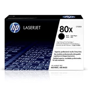 hp 80x black high-yield toner cartridge | works with hp laserjet pro 400 m401 series, hp laserjet pro 400 mfp m425 series | cf280x