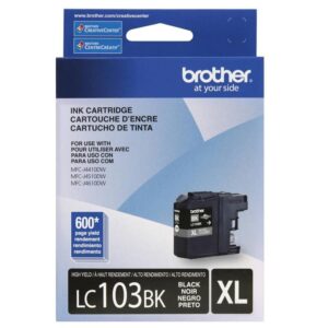 brother genuine high yield black -ink -cartridge, lc103bk, replacement black -ink, page yield up to 600 pages, amazon dash replenishment -cartridge, lc103, 1 oem -cartridge