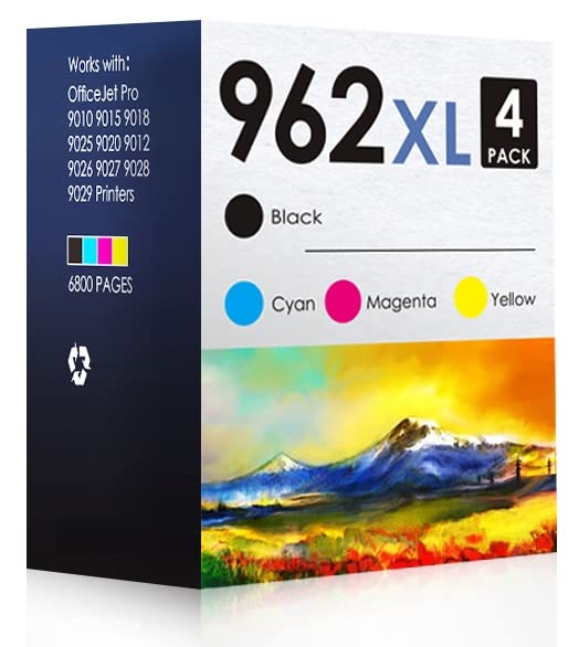 INKjetsclub HP 962XL High Yield Compatible Ink Cartridges Pack Works for HP OfficeJet Pro 9010, 9012, 9013, 9014, 9015e, 9016, 9018, 9019, 9020, 9025 Printers. 4 Pack (Black, Cyan, Magenta, Yellow)