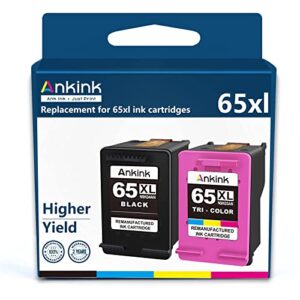 ankink higher yield 65xl ink cartridges black color combo pack | hp 65 ink xl fit for envy 5000 5010 5014 5052 5055 5070 deskjet 2600 2622 2640 2652 2655 3700 3752 3755 printer | hp65xl tricolor hp65