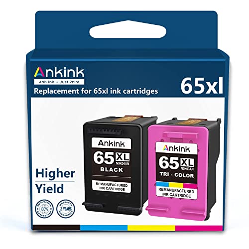 Ankink Higher Yield 65XL Ink Cartridges Black Color Combo Pack | HP 65 Ink XL Fit for Envy 5000 5010 5014 5052 5055 5070 DeskJet 2600 2622 2640 2652 2655 3700 3752 3755 Printer | HP65xl Tricolor HP65