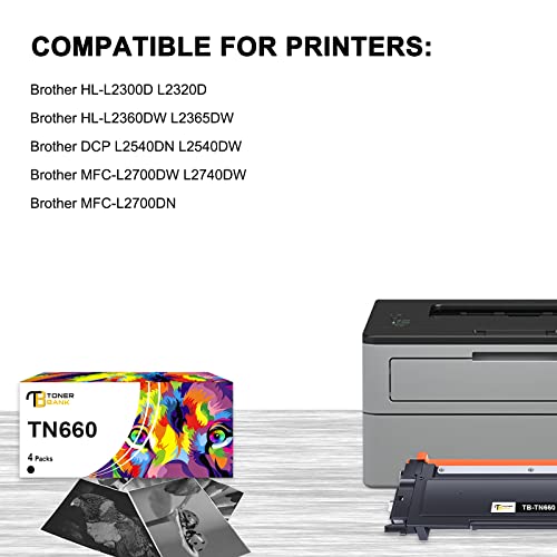 Toner Bank Compatible Toner Cartridge Replacement for Brother TN660 TN630 TN 660 630 TN-660 TN-630 HL-L2380DW MFC-L2700DW HL-L2300D HL-L2320D HL-L2340DW L2540DW Printer High Yield Ink (Black, 4-Pack)