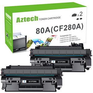 aztech compatible toner cartridge replacement for hp 80a cf280a 80x cf280x for hp pro 400 m401a m401d m401n m401dne mfp m425dn printer ink (black, 2-pack)