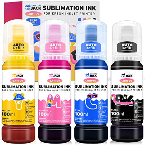 Printers Jack Sublimation Ink Refill for Epson EcoTank Supertank Printers ET-2720 ET-2760 ET-2750 ET-4700 ET-3760 400ml/Anti-UV/Upgrade Version/ICC Free