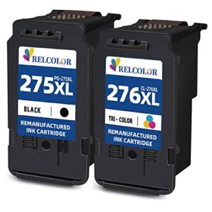 Relcolor 275XL 276XL Ink Cartridge Replacement for Canon PG-275 CL-276 275 276 Combo XL Compatible with Canon PIXMA TS3520 TS3522 TS3500 TR4720 TR4722 TR4700 Printer( Black Color, 2 Pack