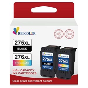 Relcolor 275XL 276XL Ink Cartridge Replacement for Canon PG-275 CL-276 275 276 Combo XL Compatible with Canon PIXMA TS3520 TS3522 TS3500 TR4720 TR4722 TR4700 Printer( Black Color, 2 Pack