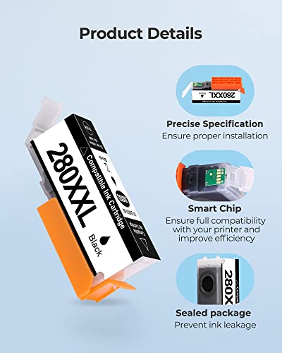 PGI-280 XXL Compatible Ink Cartridge Replacement for Canon 280 pgbk XXL High Yield Use to PIXMA TR7520 TR8520 TS6120 TS6220 TS8120 TS8220 TS9120 TS9520 TS9521C Printer (2 Large PGBK)