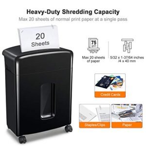 Bonsaii Paper Shredder, 20-Sheet Cross-Cut Paper Shredder for Office Heavy Duty 20-Minutes Shredders with 6.6 Gallon Pullout Basket & 4 Casters for Credit Cards/Mail/Staples/Clips (C222-A)