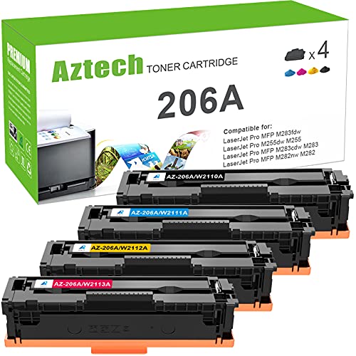 Aztech Compatible Toner Cartridge Replacement for HP 206A W2110A 206X W2110X for HP Color Pro MFP M283FDW M255DW M283CDW M283 M255 Printer Ink (Black Cyan Yellow Magenta, 4-Pack)