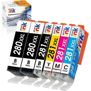 st@r ink compatible ink cartridge replacement for canon 280 281 xxl pgi-280xxl cli-281xxl for pixma tr8620 tr8520 tr7520 ts6320 ts6120 ts6220 ts9520 ts9120 ts8320 printer(2 pgbk,1bk/1c/1m/1y) 6 packs