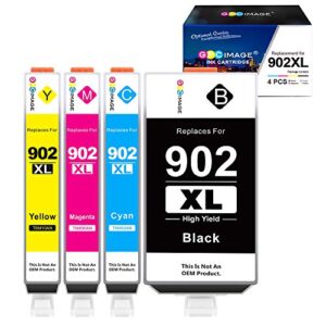 gpc image compatible ink cartridge replacement for hp 902xl 902 ink cartridges to use with officejet 6978 6968 6962 6958 6970 6950 6960 printer tray (black, cyan, magenta, yellow, 4 pack)