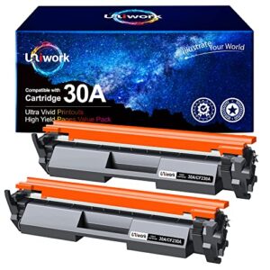 uniwork compatible toner cartridge replacement for hp 30a cf230a 30x cf230x use with laserjet pro mfp m203dw m227fdw m227fdn m203d m203dn m227sdn m227 m203 printer, 2 black