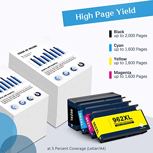 Remanufactured Ink Cartridge Replacement for HP 962XL 962 XL for HP OfficeJet Pro 9015 9025 9010 9018 9020 9012 Printer HP962 962 XL 962XL Ink (4 Combo Pack)