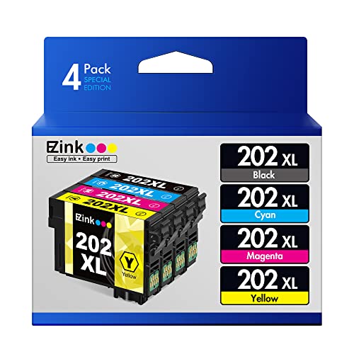 E-Z Ink (TM Remanufactured Ink Cartridge Replacement for Epson 202 XL 202XL T202XL for Expression Home XP-5100 Workforce WF-2860 Printer New Upgraded Chips(1 Black, 1 Cyan, 1 Magenta, 1 Yellow)